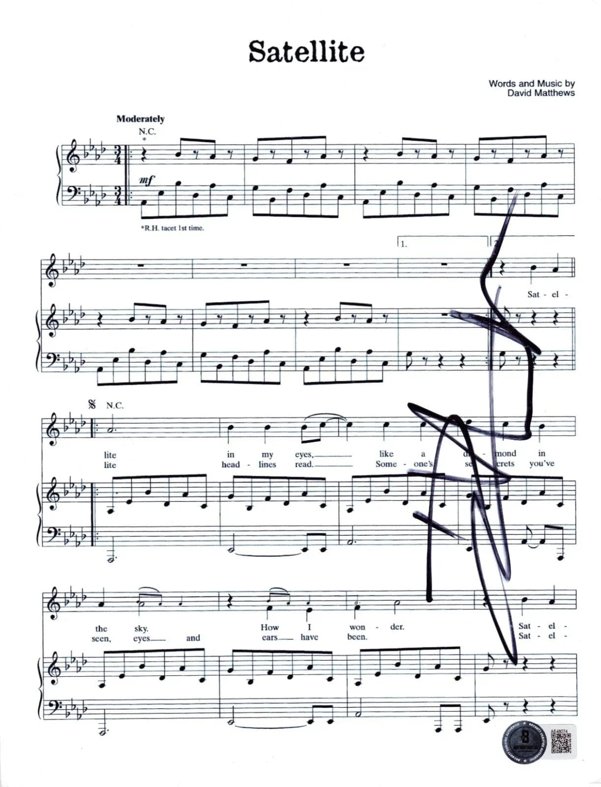 Bruce Springsteen Authentic Autographed Satellite Sheet Music Beckett COA