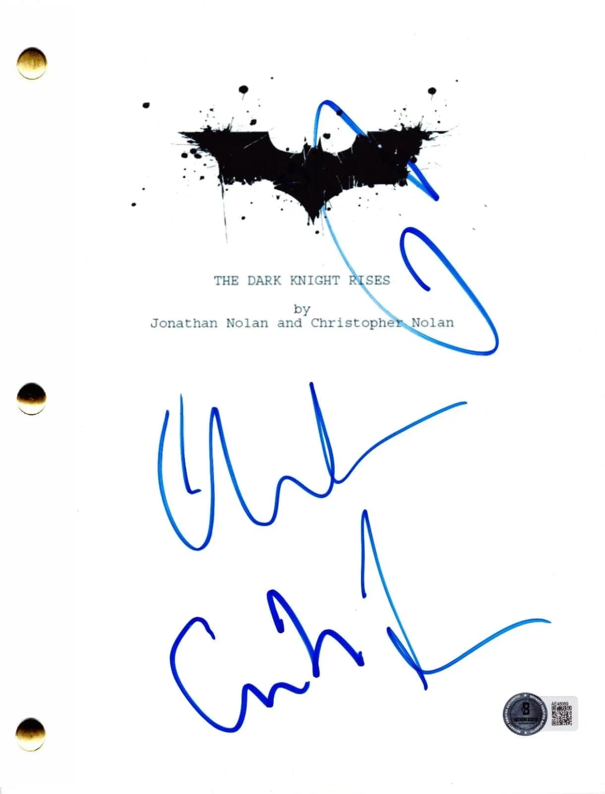 Christian Bale, Tom Hardy & Christopher Nolan Signed Script