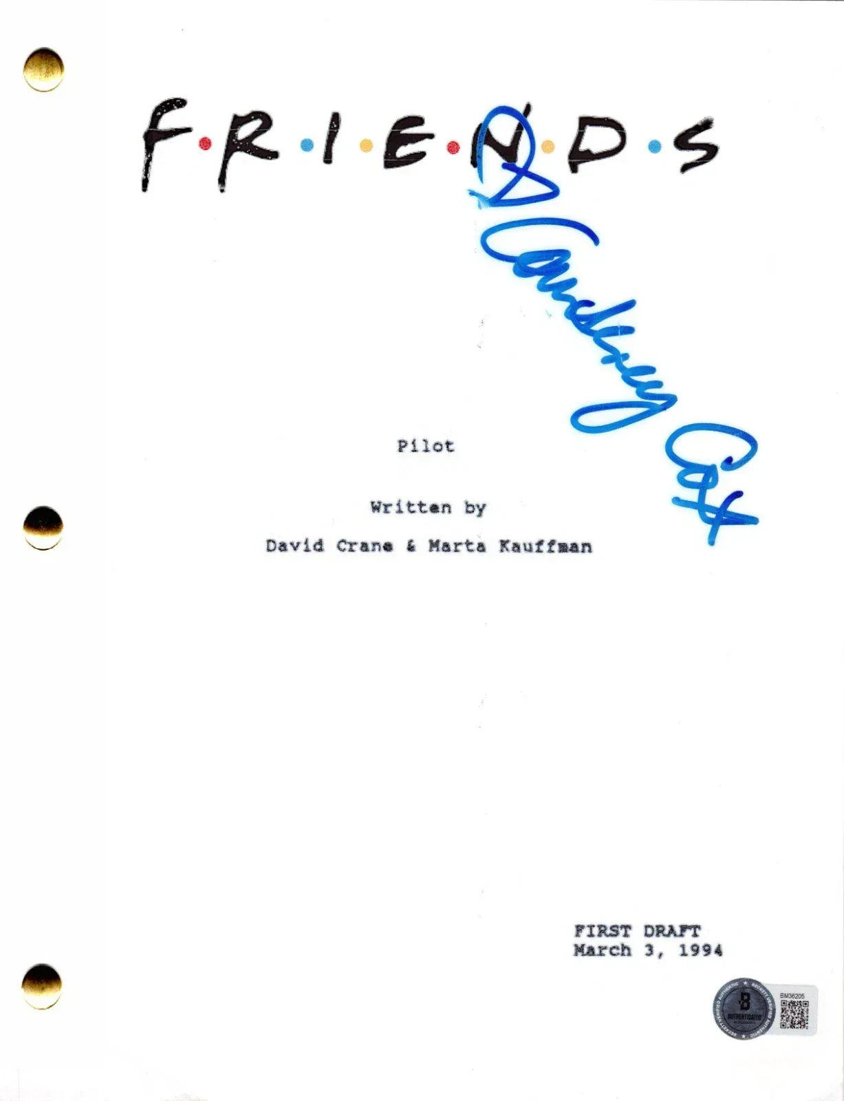 Courteney Cox Friends Signed Script