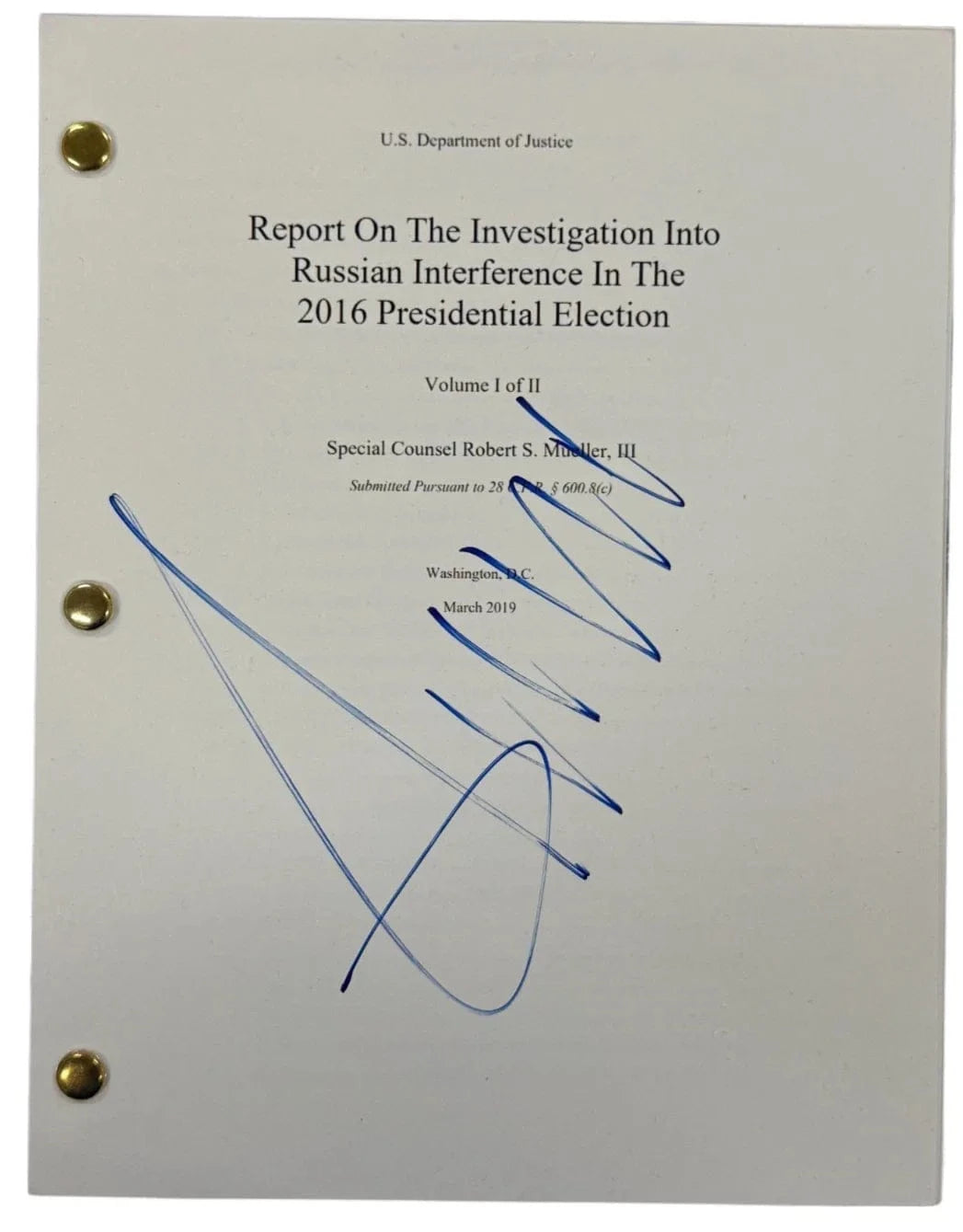 Authentic Donald Trump Autographed Muller Report