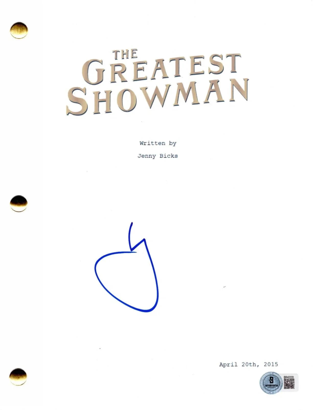 Hugh Jackman Autographed The Greatest Showman Script Beckett COA