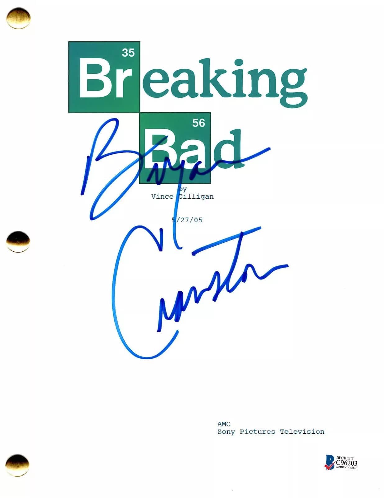 Bryan Cranston Signed Breaking Bad Script - Beckett COA