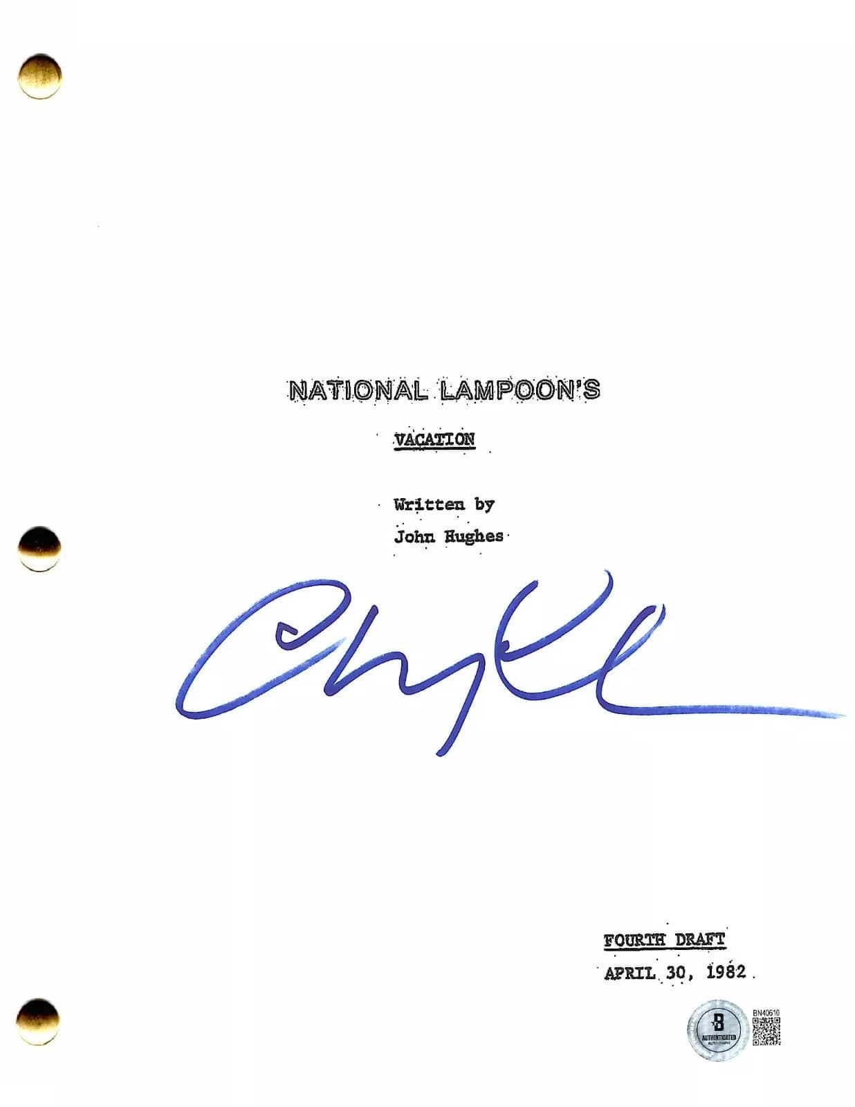 Chevy Chase Autographed National Lampoon's Vacation Script Beckett