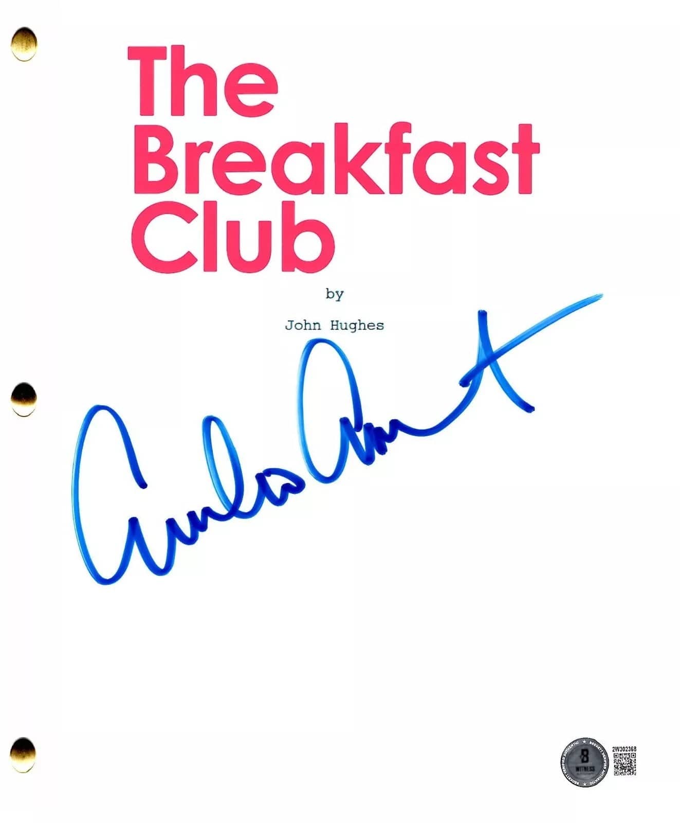 Emilio Estevez Autographed The Breakfast Club Script - PTS