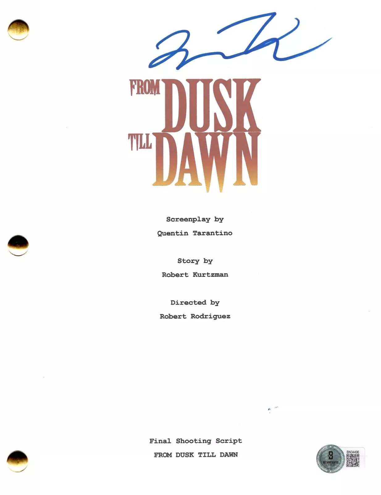 Quentin Tarantino Autographed Script - PTS