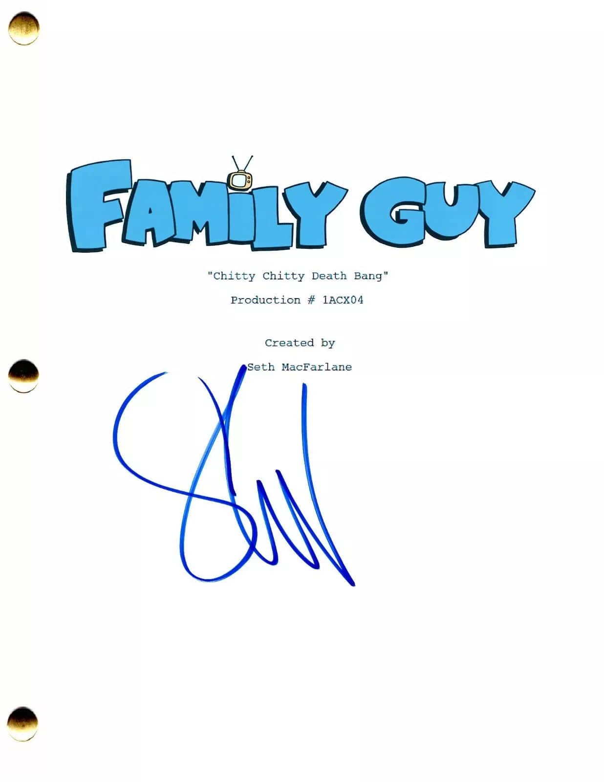 Seth Green Autographed Family Guy Script PTS COA