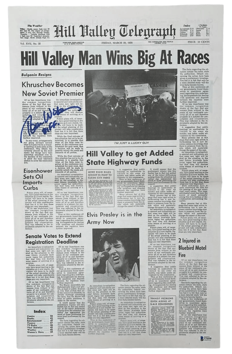 Tom Wilson Autographed Back to the Future Newspaper #2