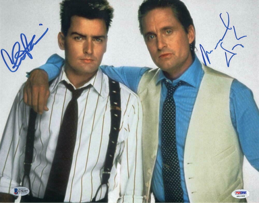 Authentic Charlie Sheen & Michael Douglas Signed Photo