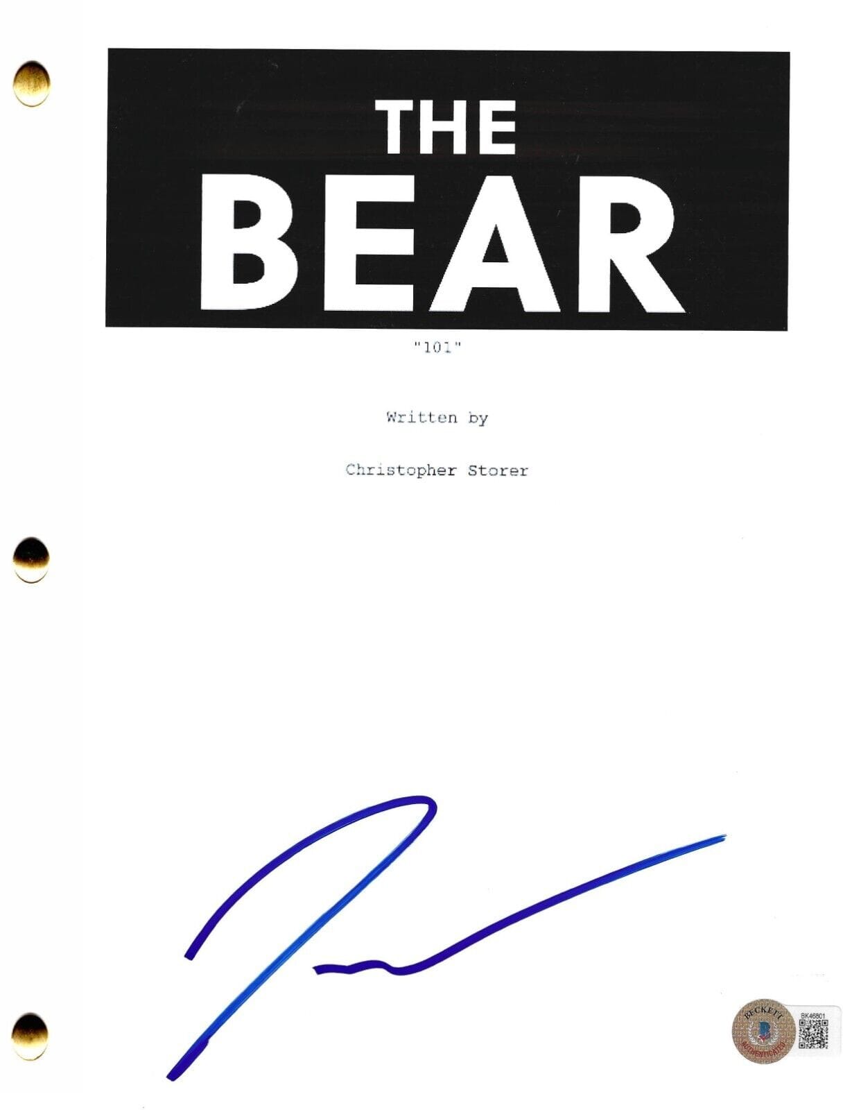 Jeremy Allen White Autographed The Bear Script - PTS