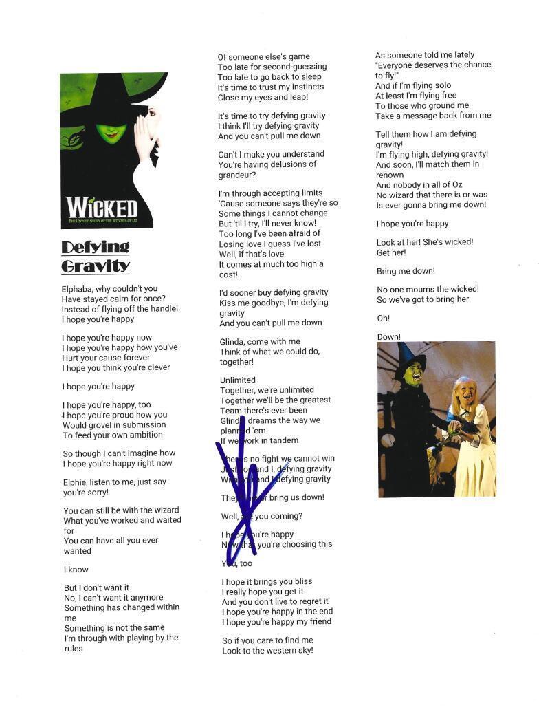 Kristin Chenoweth Signed Defying Gravity Sheet Music | PTS
