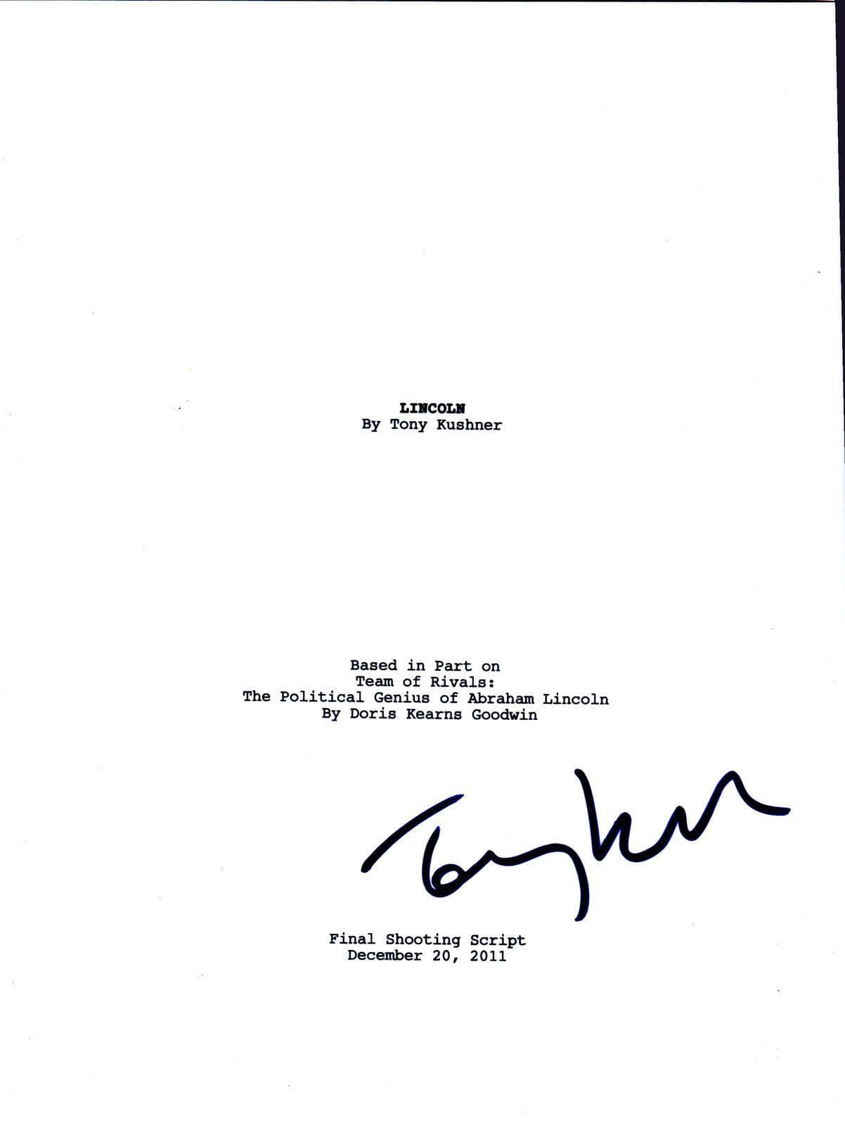 Tony Kushner Autographed Lincoln Script | COA