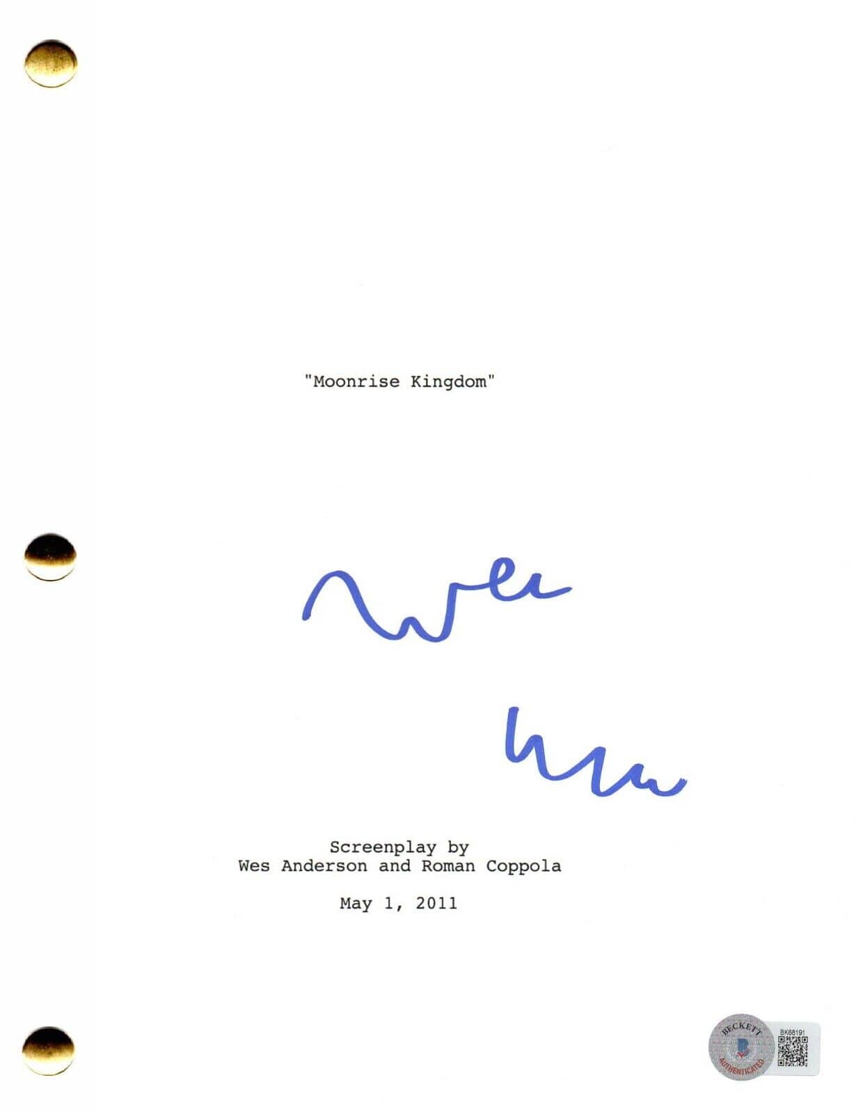 Wes Anderson Signed Script - Beckett - Moonrise Kingdom